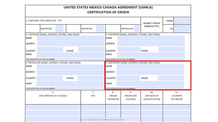 USMCA Certificate Of Origin Template